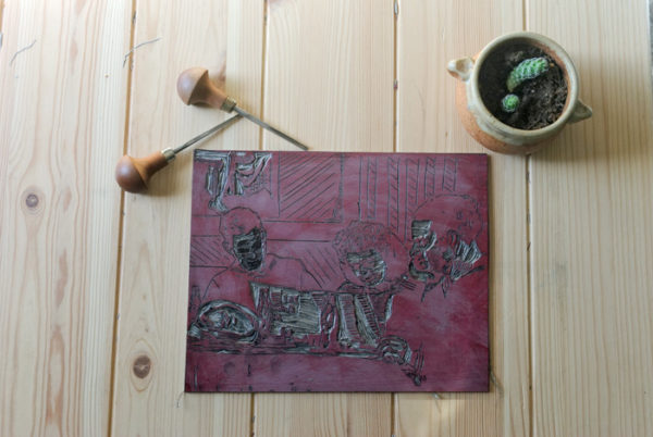 Carving a Linocut - Mary Is Contrary